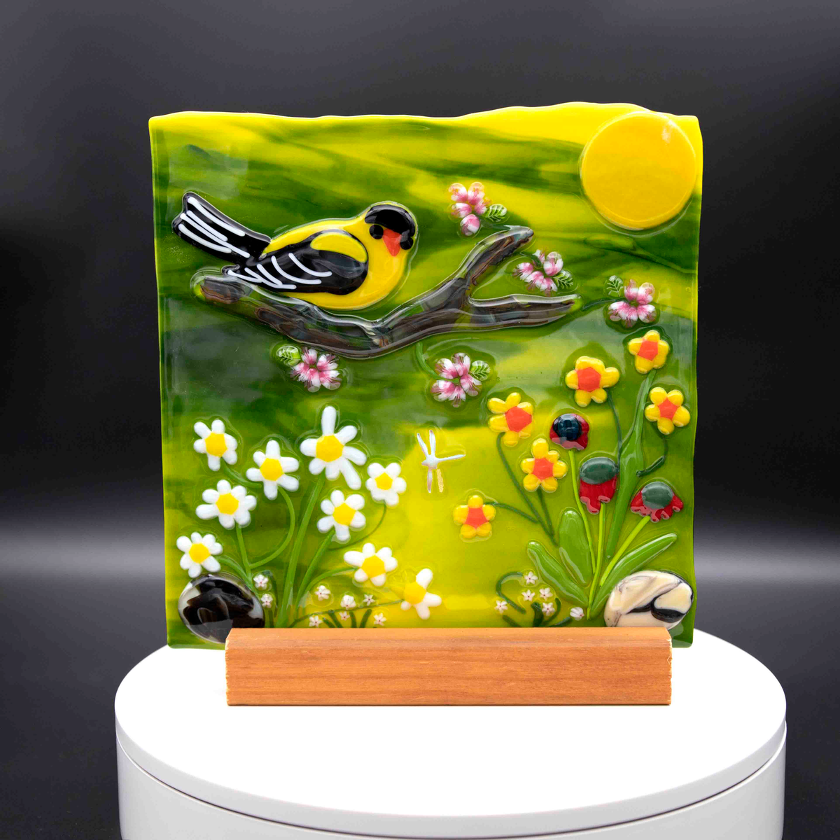 Decorative - Yellow finch on a branch – Bee and Thistle Glass Art